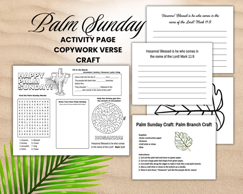 Easter Bible Activity Placemat Coloring Page for Palm Sunday Kids ...