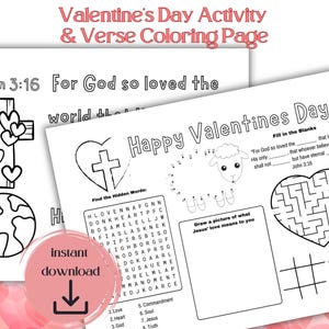 Valentines Day Bible Activity Placemat Coloring Page Kids Valentine ...