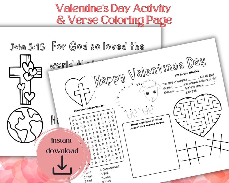 Valentines Day Bible Activity Placemat Coloring Page Kids Valentine ...