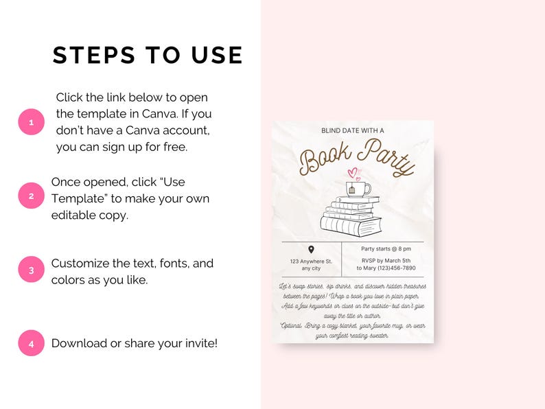 Blind Date With a Book Party Invitation Canva Template for a Book Party ...