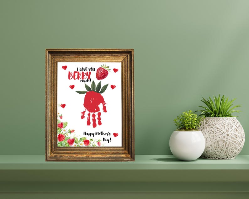 Mothers Day Handprint Art Strawberry Printable Mothers Day Keepsake I ...