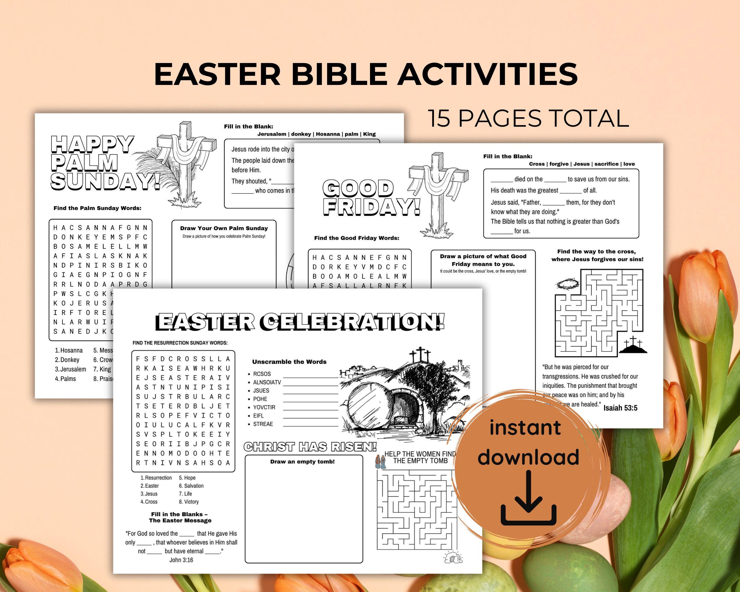 Easter Bible Activity Placemat Coloring Page for Palm Sunday Kids ...