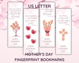 Christian Fingerprint Art Bookmark Printable Gift for Mothers Day ...