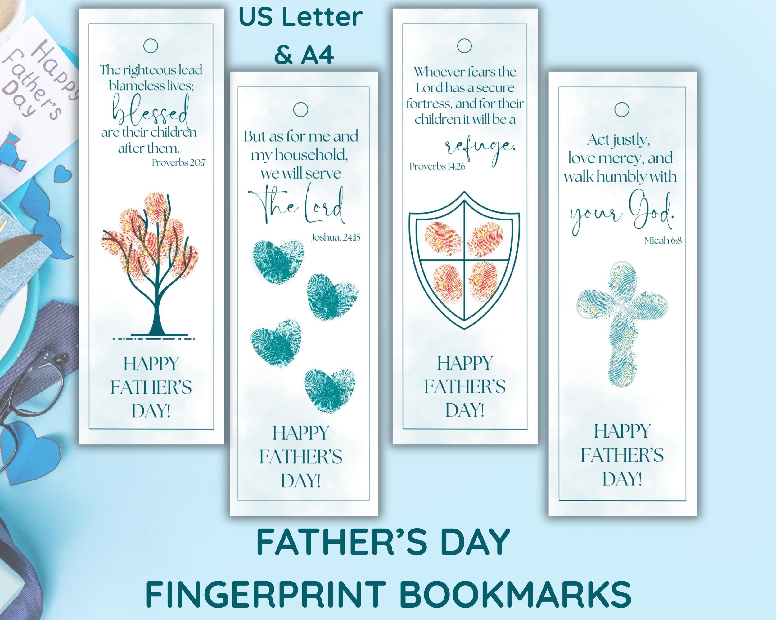 Christian Fathers Day Gift Fingerprint Art Bookmark Printable Craft for ...