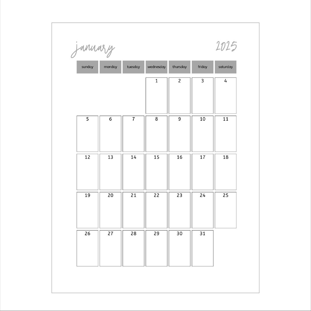 Blank Printable 2025 12mo. Calendar | Shady Hike - Etsy