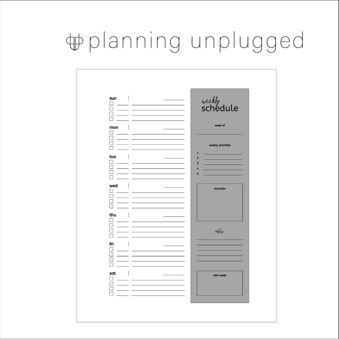 Blank Printable Undated Weekly Schedule | Shady Hike - Etsy