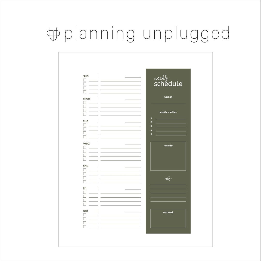 Blank Printable Undated Weekly Schedule | Leafy Vista - Etsy