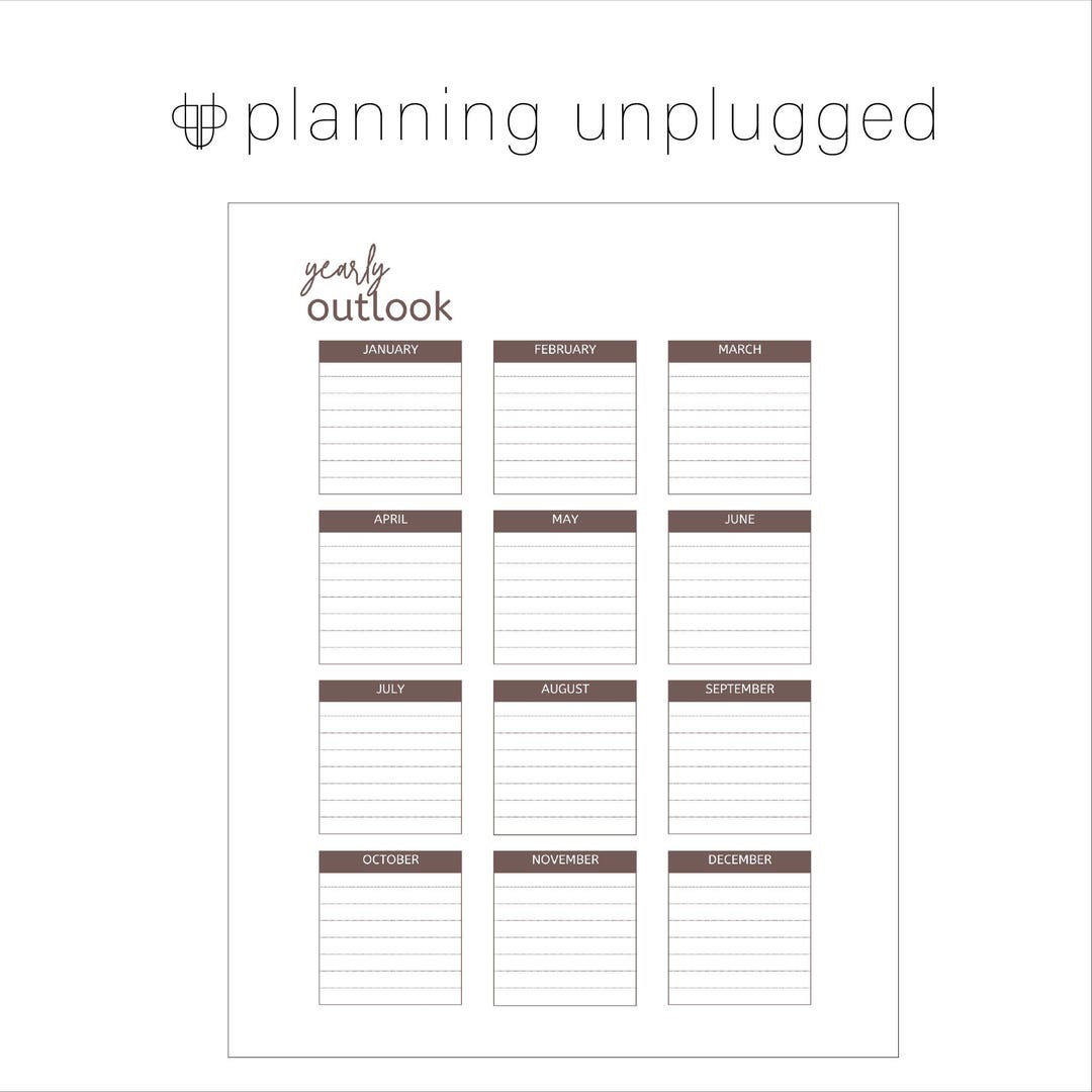 Blank Printable Yearly Outlook Planner Page Dusty Path - Etsy