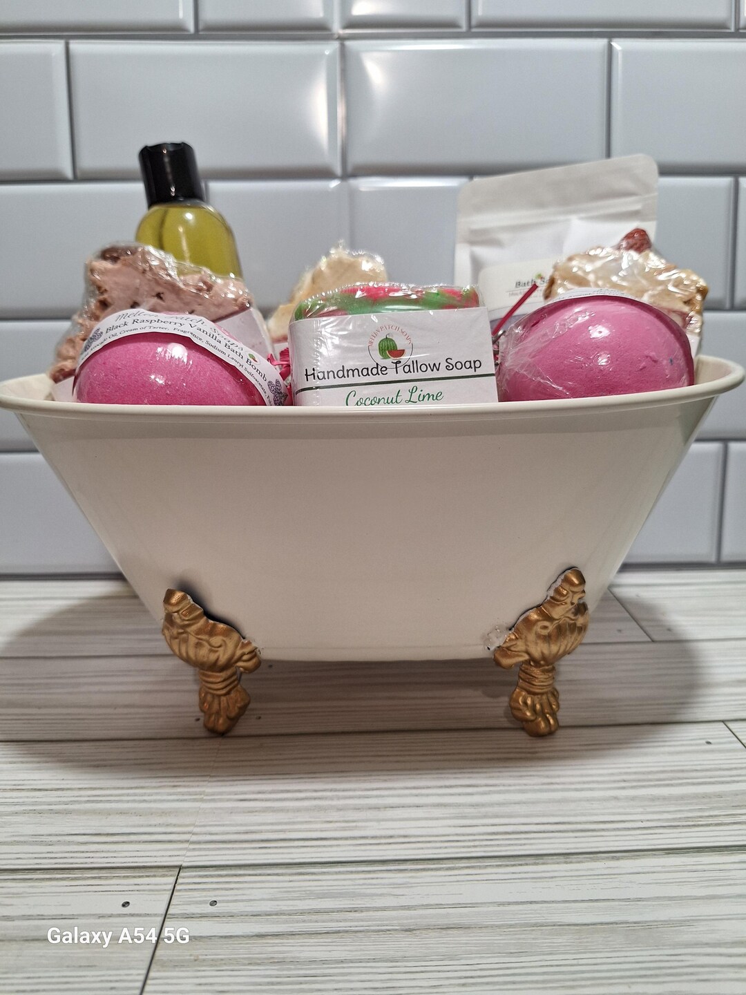 Bath Gift Set: Artisan Soaps, Bombs, Salts, and Body Oil in Metal Tub ...