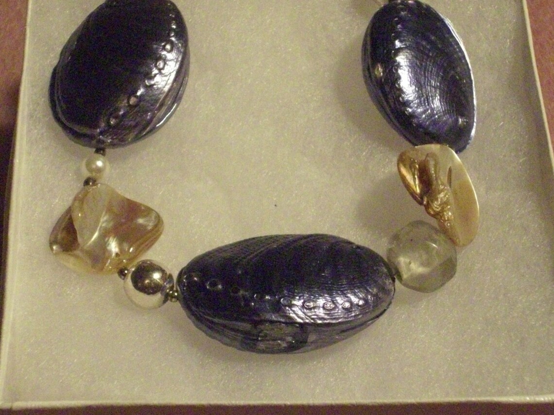 Beautiful Blue Shell Necklace With Abalone, Silver and Pearls. - Etsy