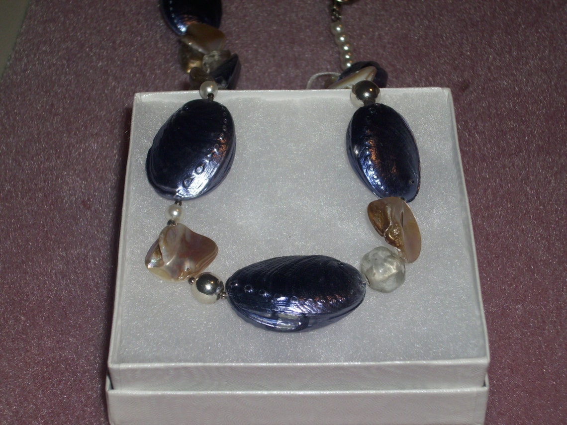 Beautiful Blue Shell Necklace With Abalone, Silver and Pearls. - Etsy