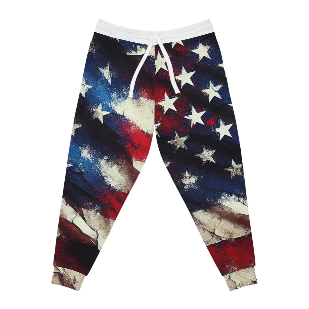 Patriotic Athletic Pants, USA Flag Joggers, Comfy Loungewear, Patriotic ...