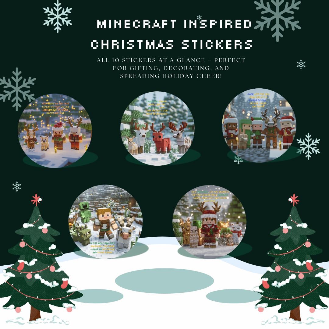 Minecraft-inspired Christmas Digital Stickers Festive Warm Greetings ...