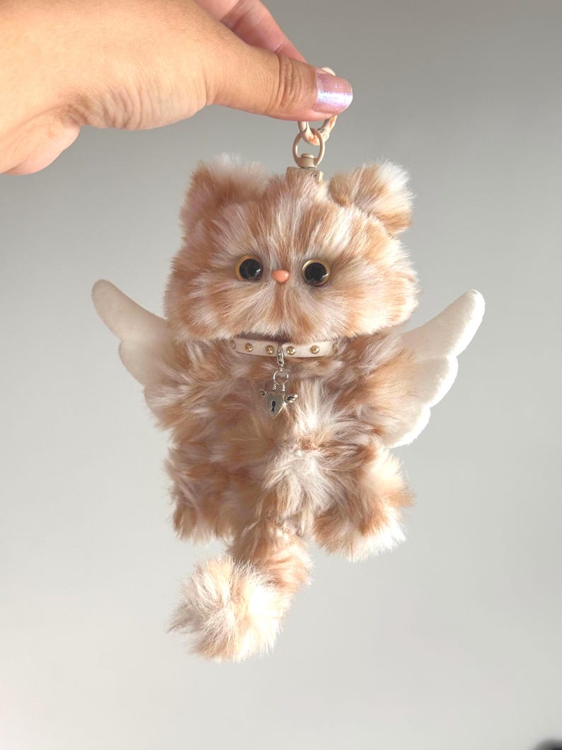 Angel Winged Cat Charm: Handmade Furry Guardian Keychain - Etsy