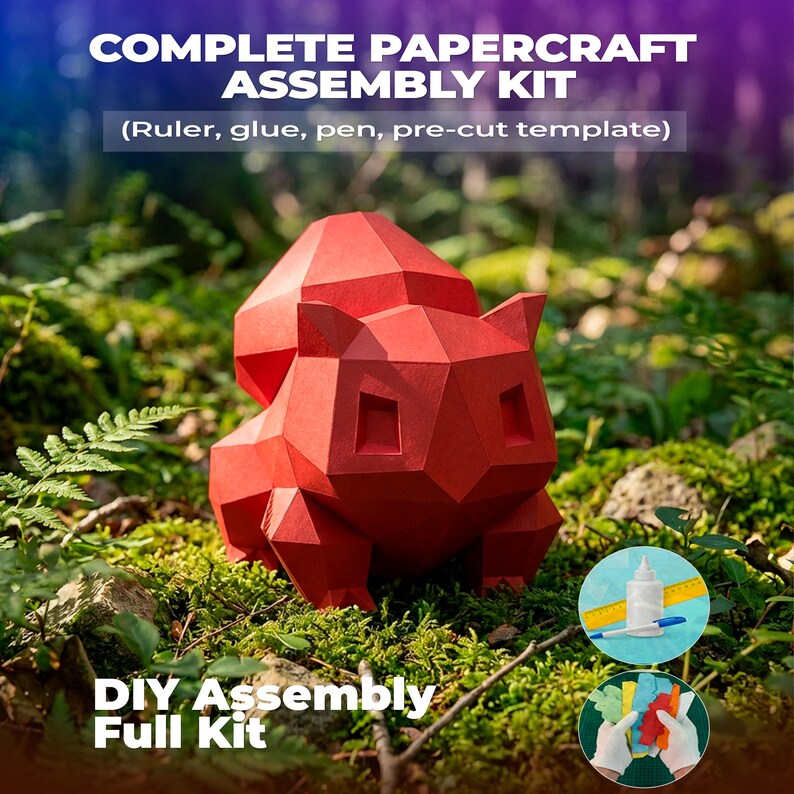 Bulbasaur Pokemon Figure Papercraft Kit – DIY Handmade Low Poly Decor ...