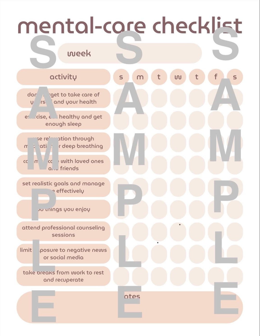 Mental-care Checklist for Anxiety Relief - Etsy