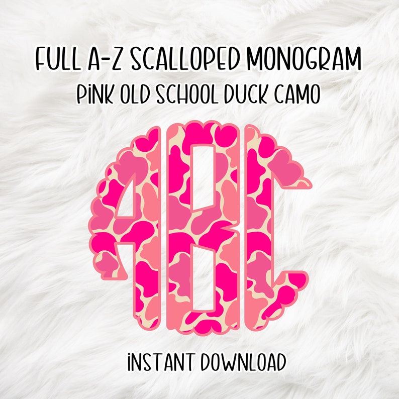 Pink Old School Camo Scalloped Monogram PNG Pink Retro Camo Monogram ...