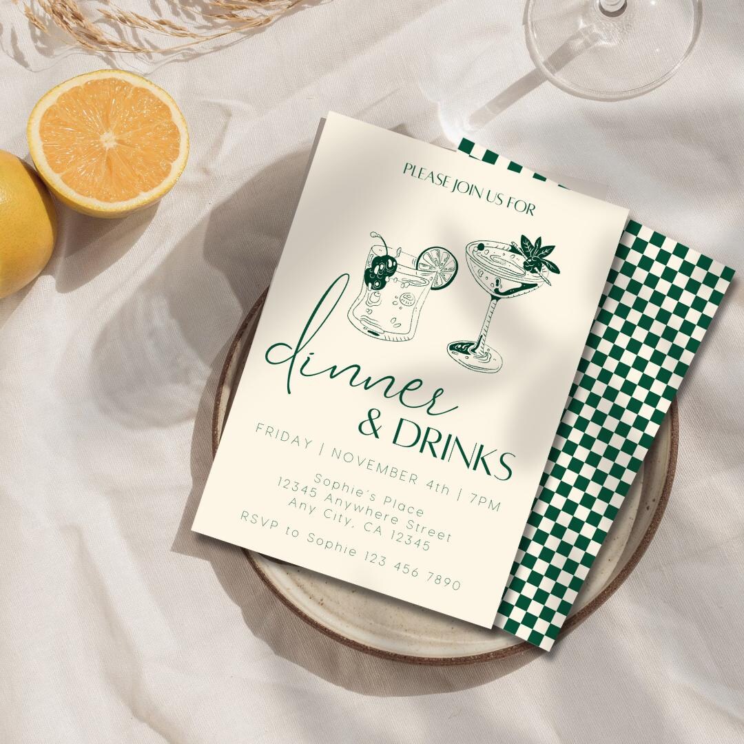 Dinner & Drinks Invitation - 5"x7", Editable Template, Canva Invite ...
