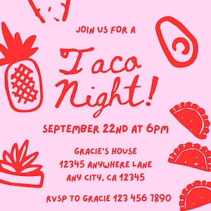 Taco Night Invitation: Editable 4x9 Canva Template (digital Download ...