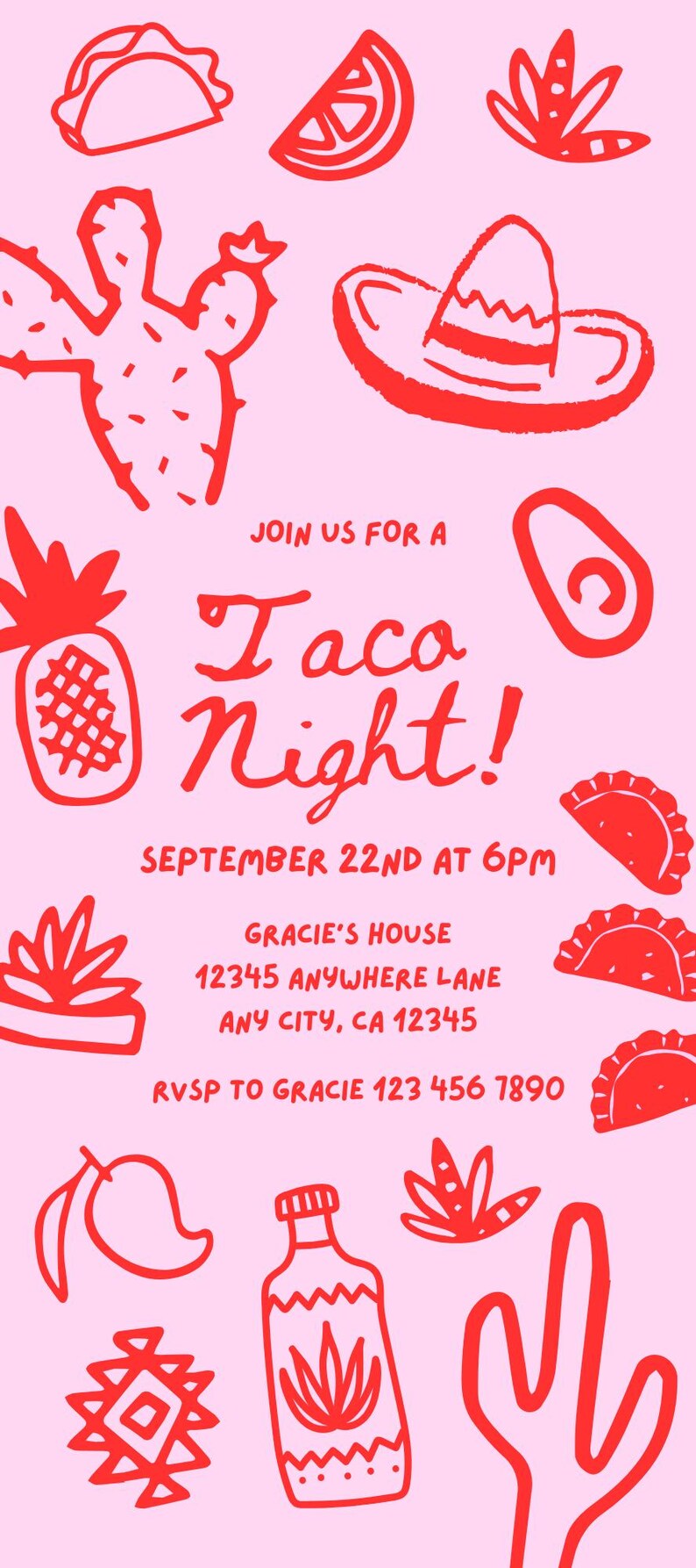 Taco Night Invitation: Editable 4x9 Canva Template (digital Download ...