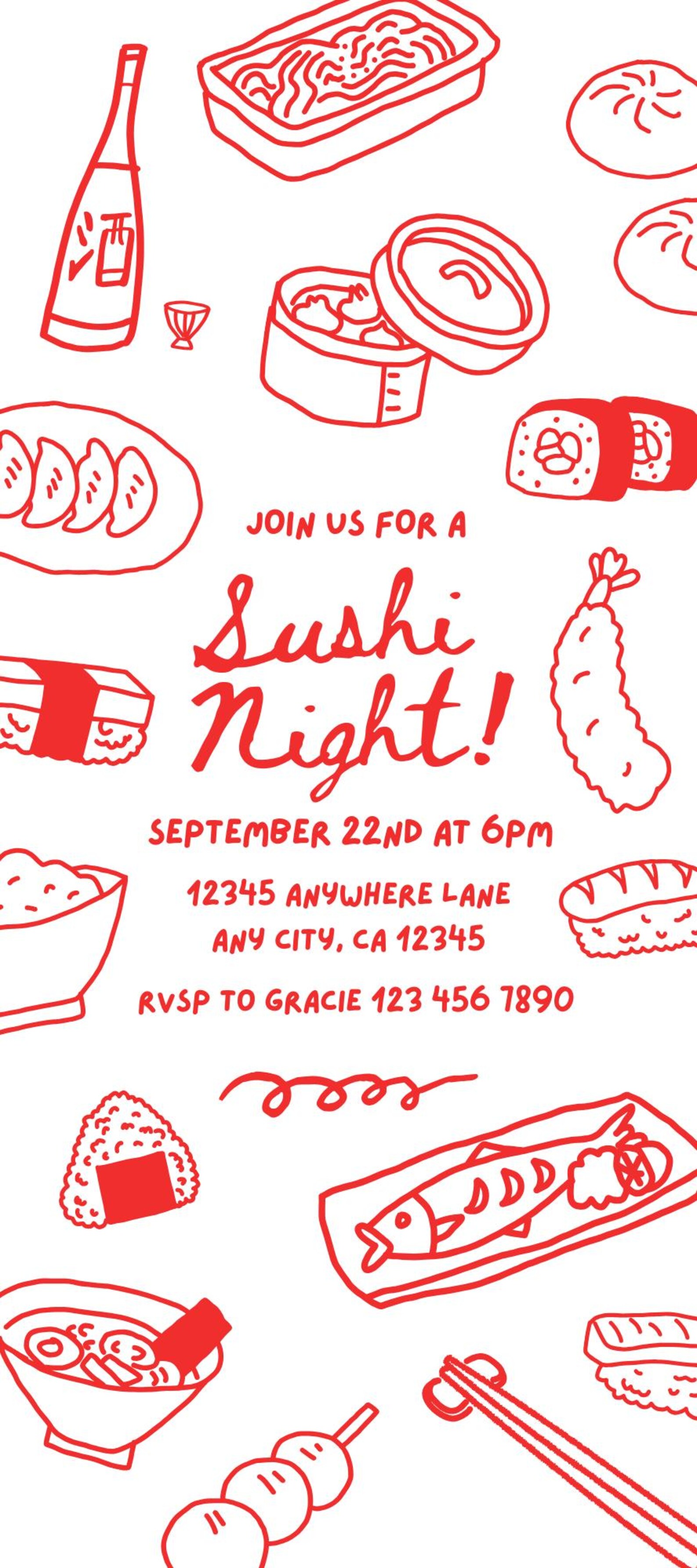 Sushi Night Invitation - 4"x9", Editable Template, Canva Invite, Sushi ...