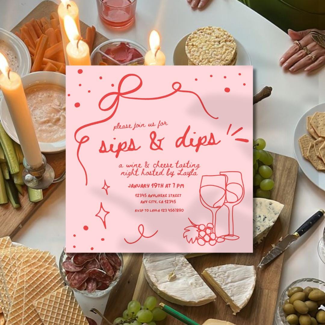 Sips + Dips Invitation - Editable Canva Template (5.25"x5.25") - Etsy ...