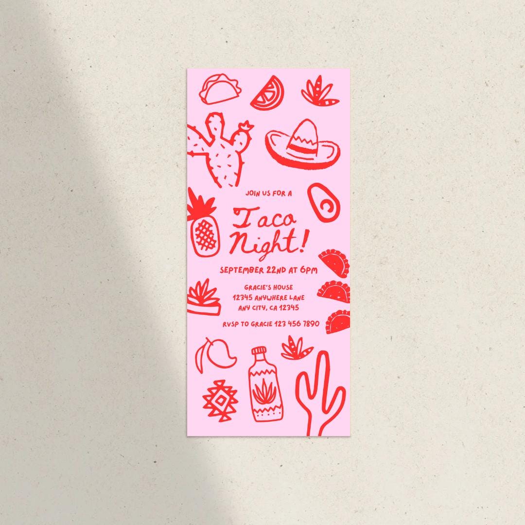 Taco Night Invitation: Editable 4x9 Canva Template (digital Download ...