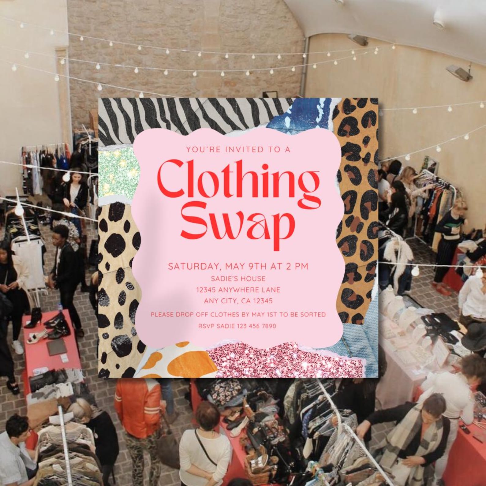 Clothing Swap Invitation: Editable Canva Template (5.25"x5.25") - Etsy