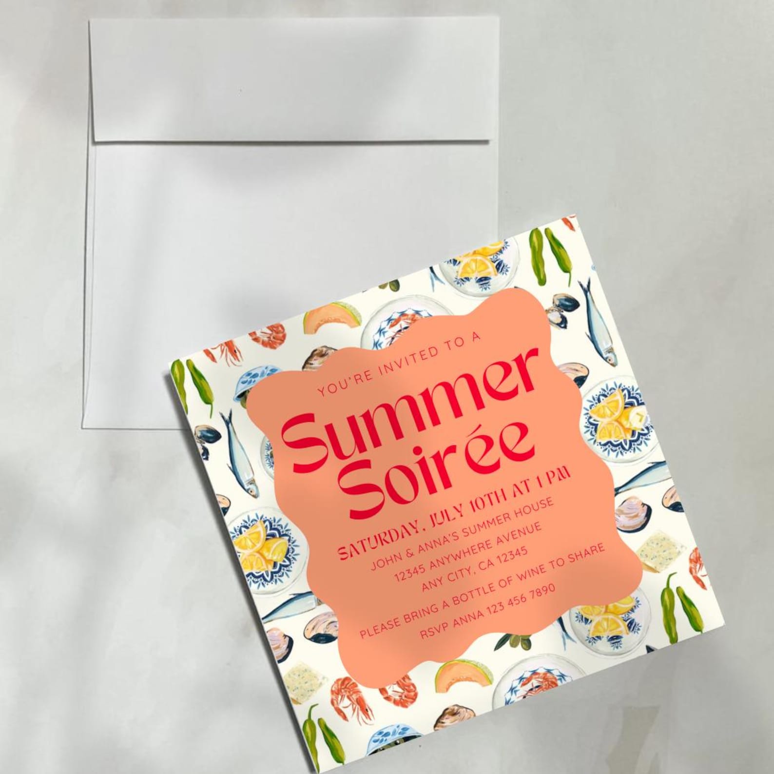 Summer Soirée Invitation - 5.25"x5.25", Editable Template, Canva Invite ...