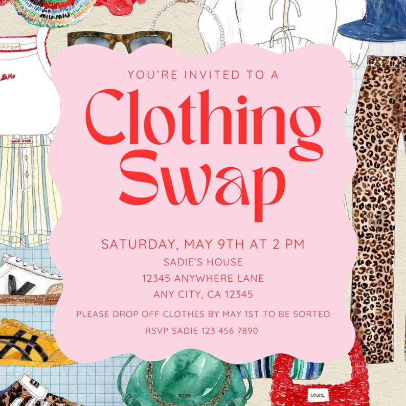 Clothing Swap Invitation - 5.25"x5.25", Editable Template, Canva Invite ...