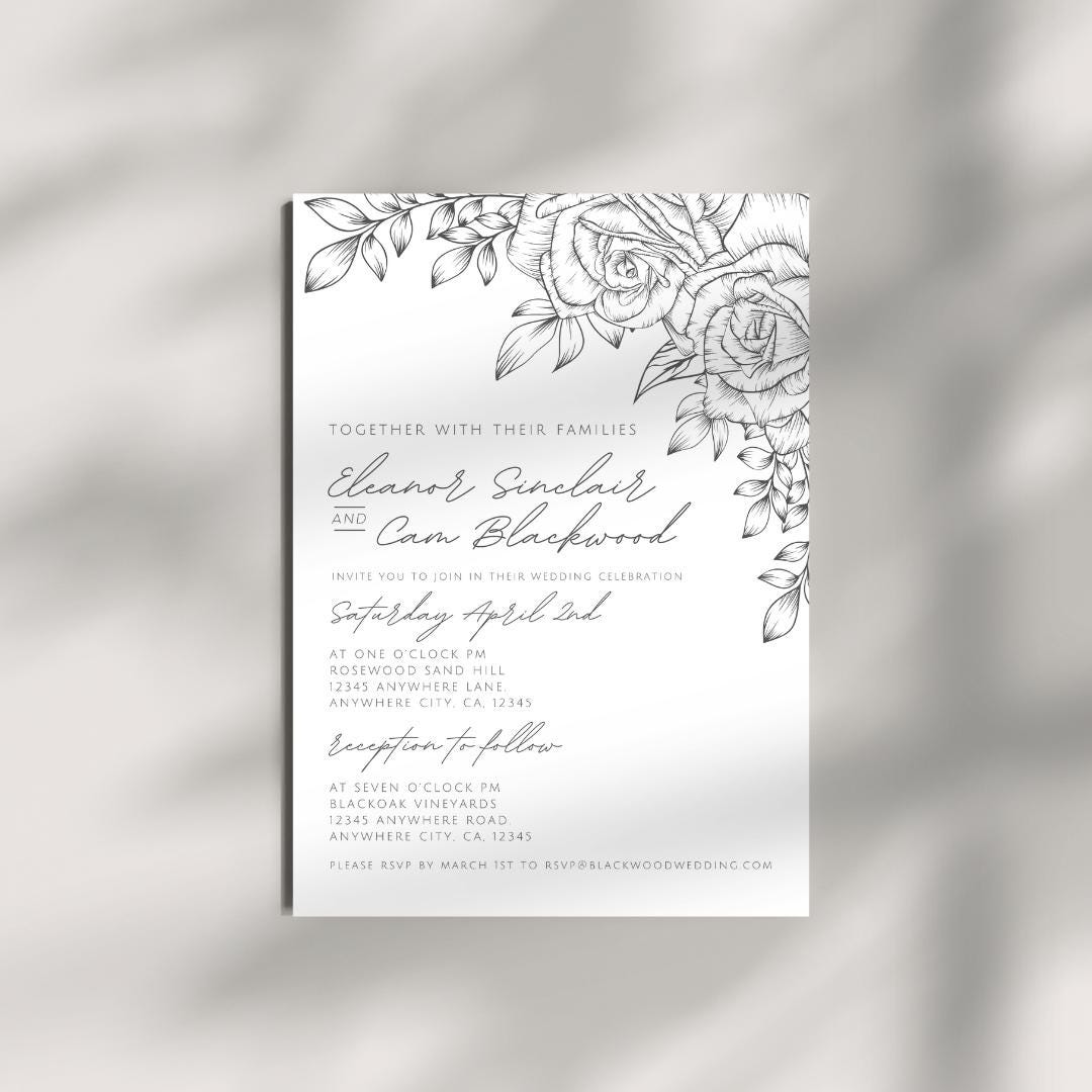 Wedding Invitation - 5"x7", Editable Template, Canva Invite, B&W ...