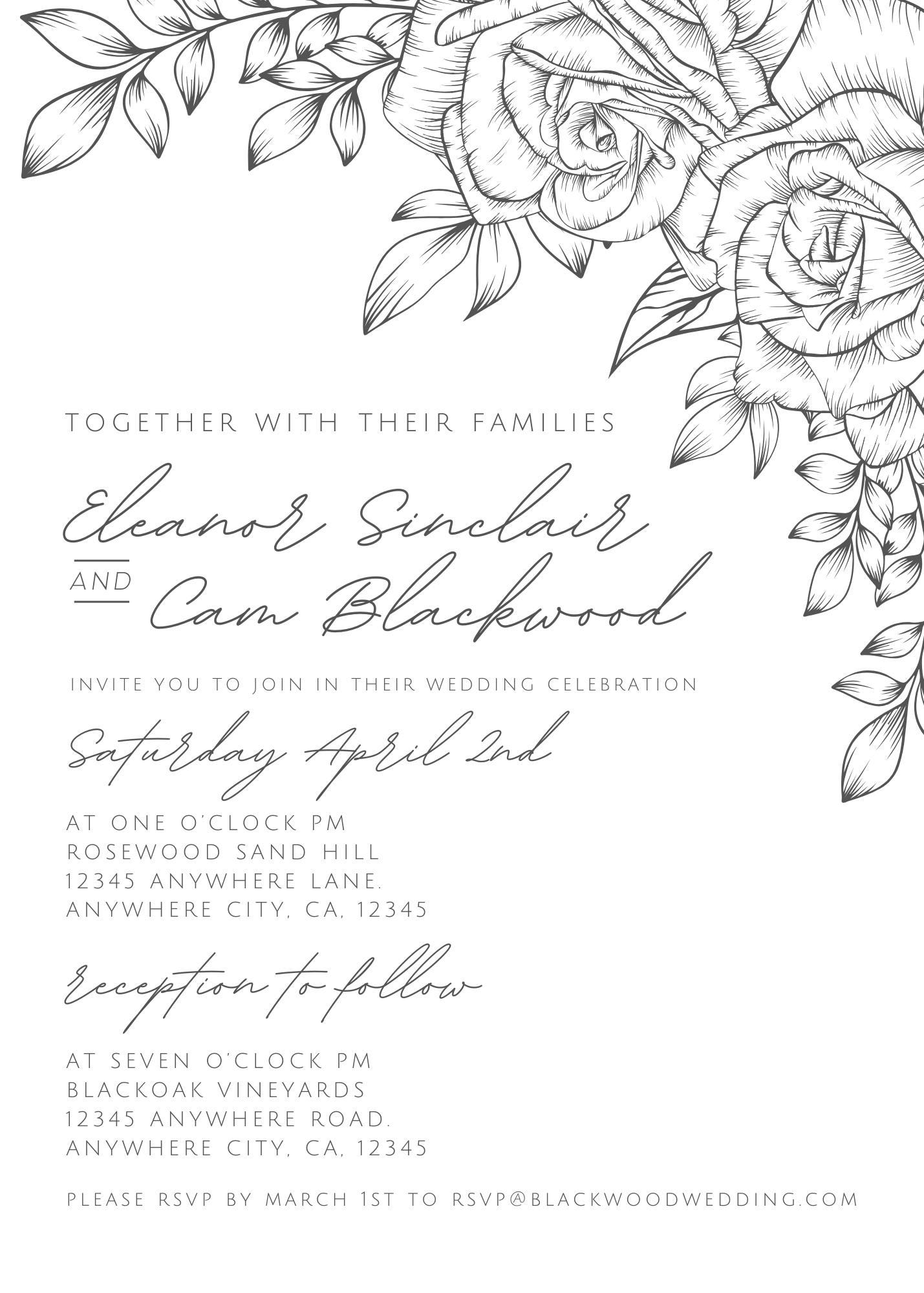 Wedding Invitation - 5"x7", Editable Template, Canva Invite, B&W ...