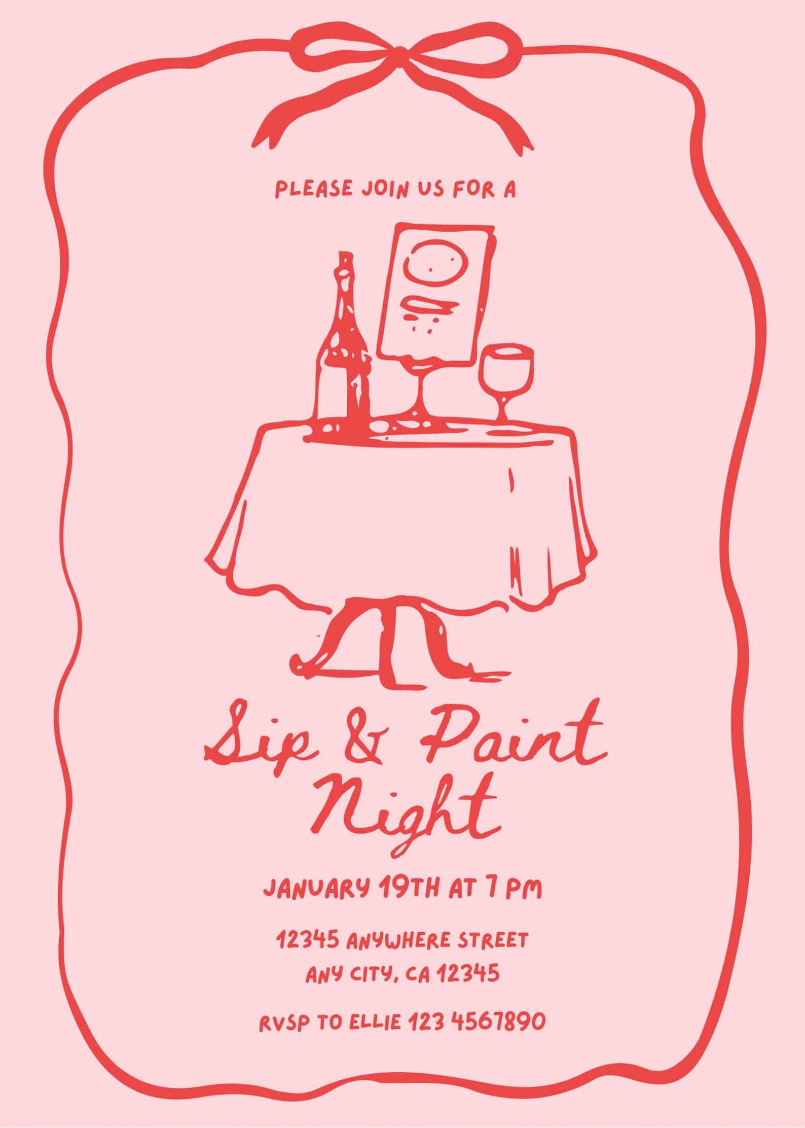 Sip & Paint Night Invitation - 5"x7", Editable Template, Canva Invite ...