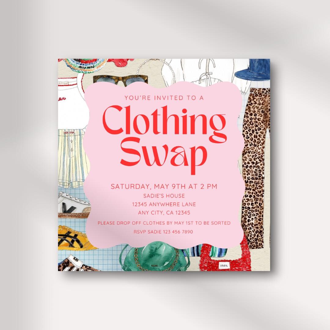 Clothing Swap Invitation - 5.25"x5.25", Editable Template, Canva Invite ...