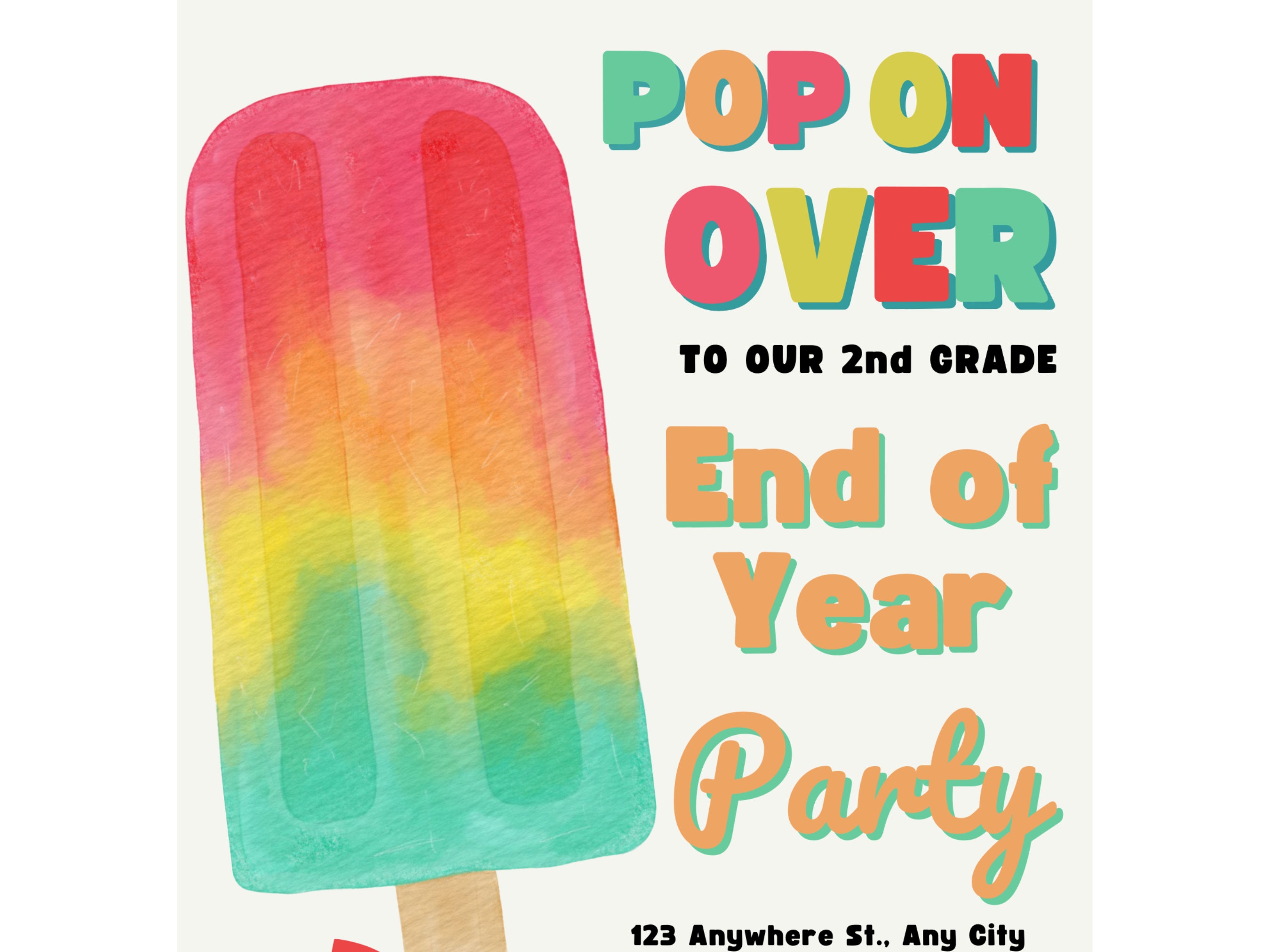 END OF SCHOOL Party Flyer Popsicle Party Invite for Summer Pop on Over ...
