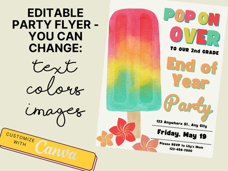 END OF SCHOOL Party Flyer Popsicle Party Invite for Summer Pop on Over ...