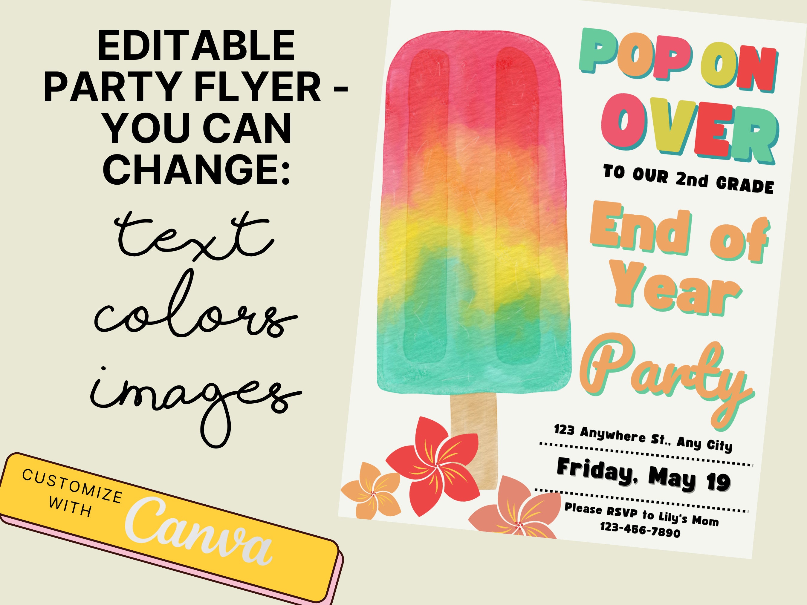 END OF SCHOOL Party Flyer Popsicle Party Invite for Summer Pop on Over ...