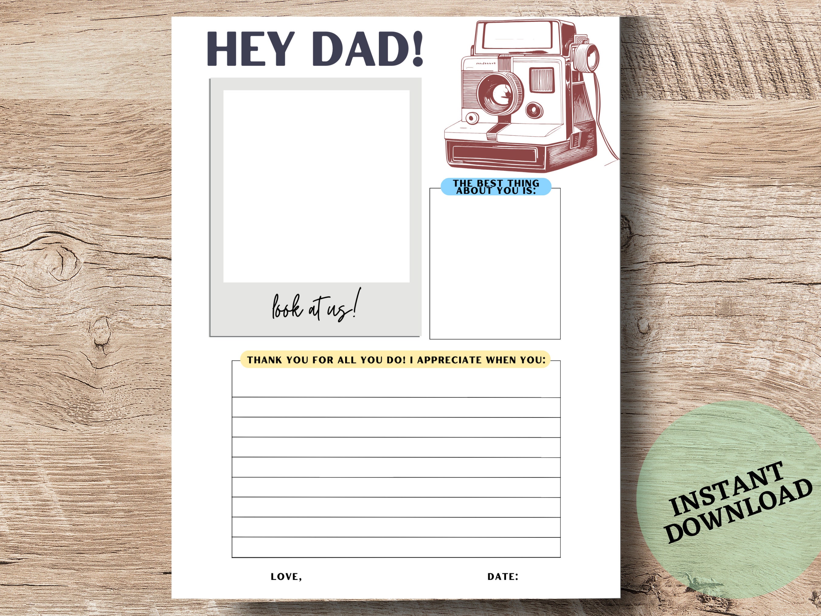 THANK YOU DAD Father's Day Gift From Kids Personalized Printable Fill ...