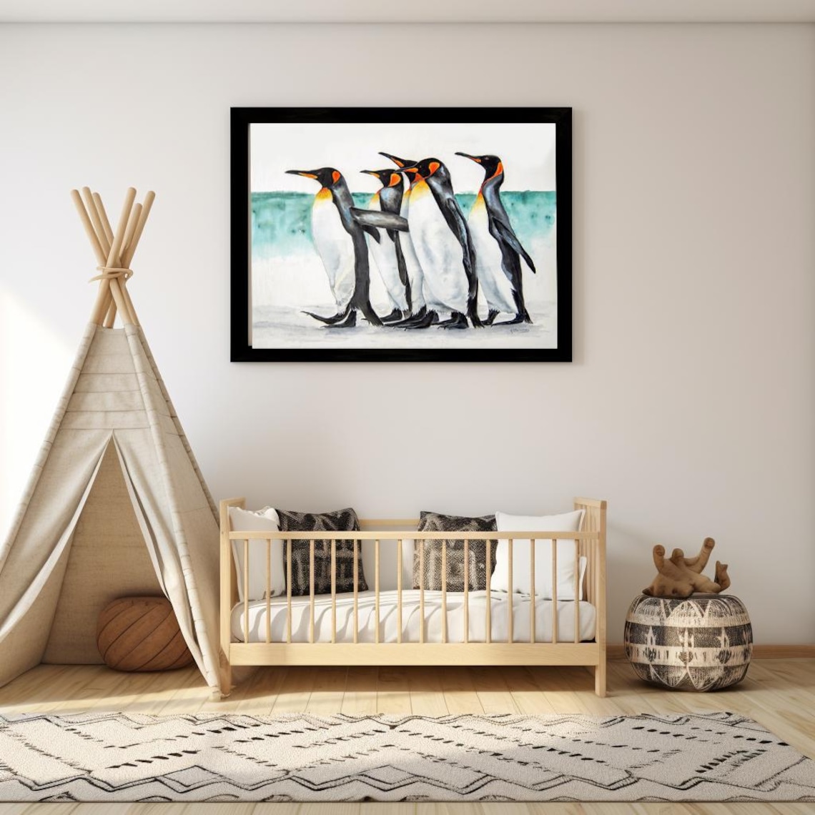 Penguins on Parade, Watercolor Art Print - Beautiful Hand Painted Wall ...
