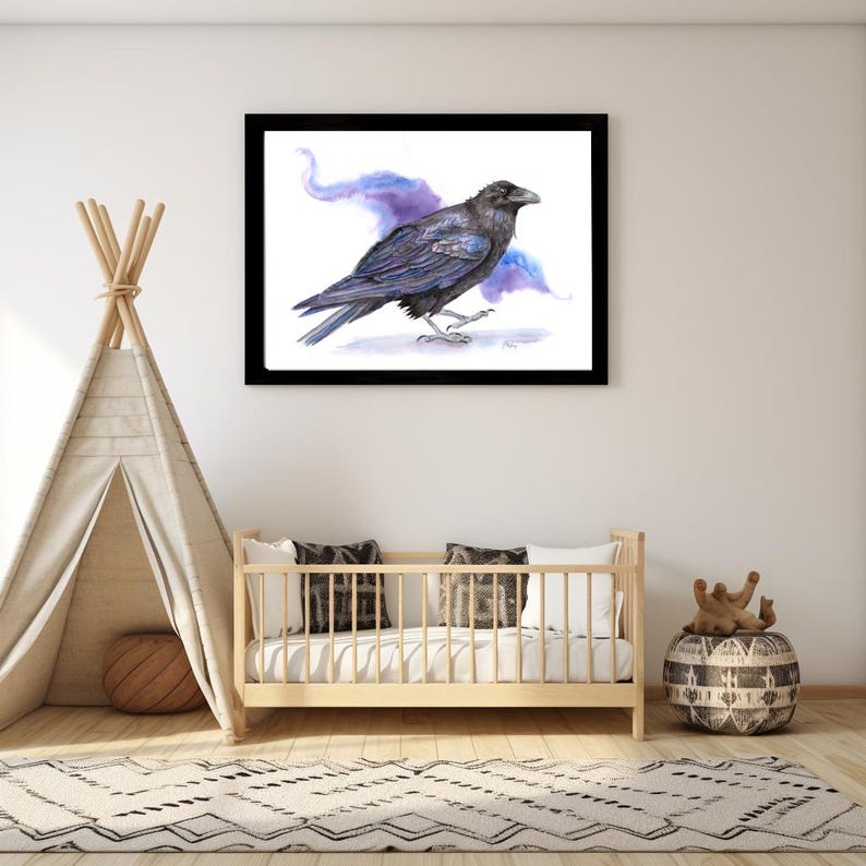 Colorful Raven Watercolor Art Print - Beautiful Hand Painted Wall Art ...