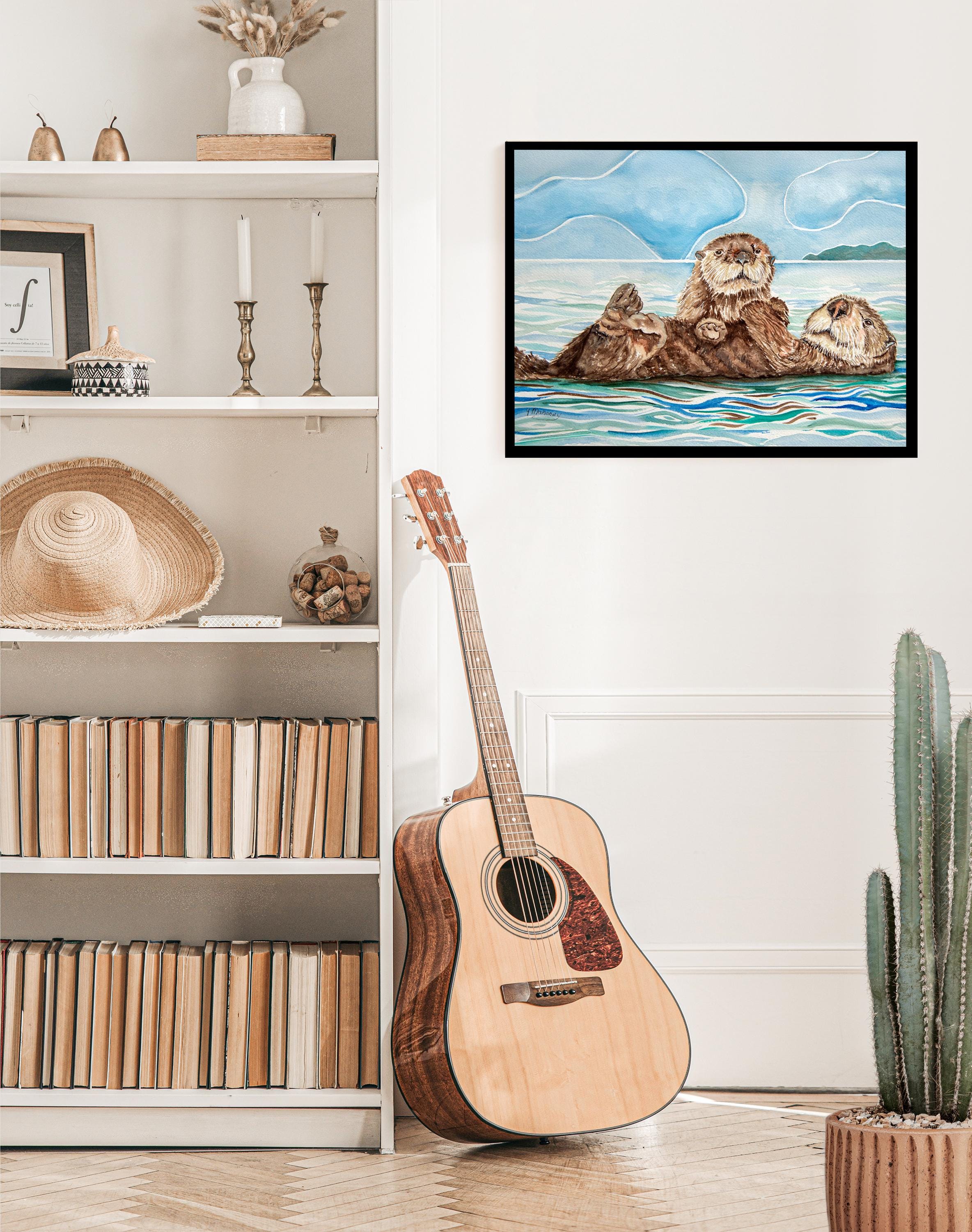 Mama and Baby Sea Otter, Watercolor Art Print - Beautiful Hand Painted ...
