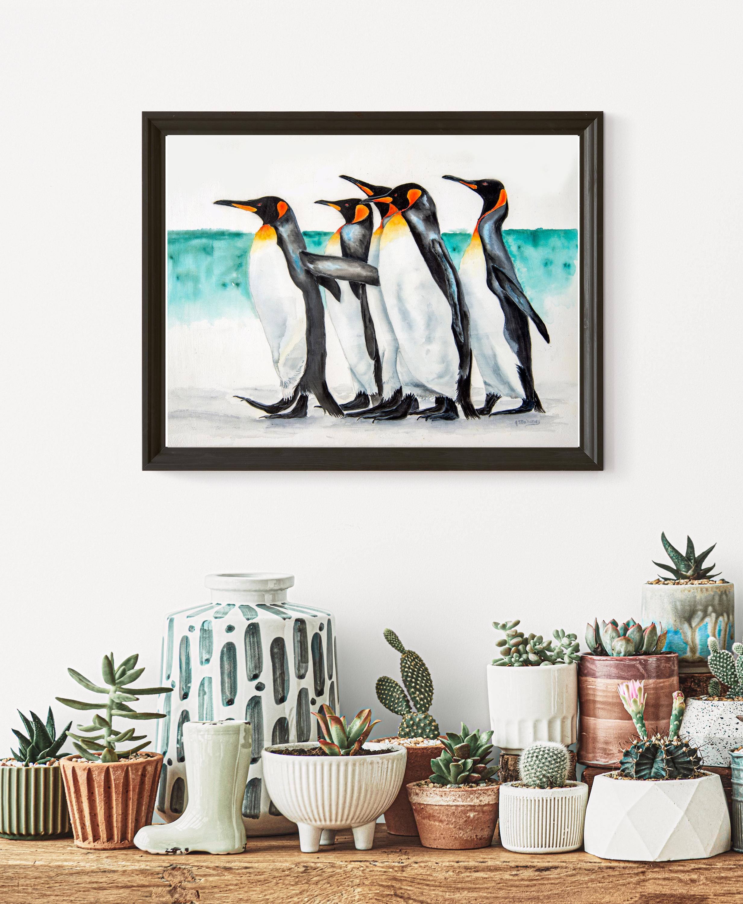 Penguins on Parade, Watercolor Art Print - Beautiful Hand Painted Wall ...