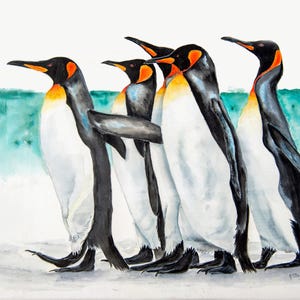 Penguins on Parade, Watercolor Art Print - Beautiful Hand Painted Wall ...