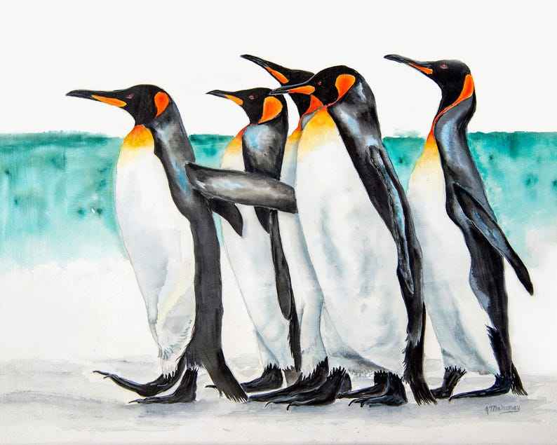 Penguins on Parade, Watercolor Art Print - Beautiful Hand Painted Wall ...