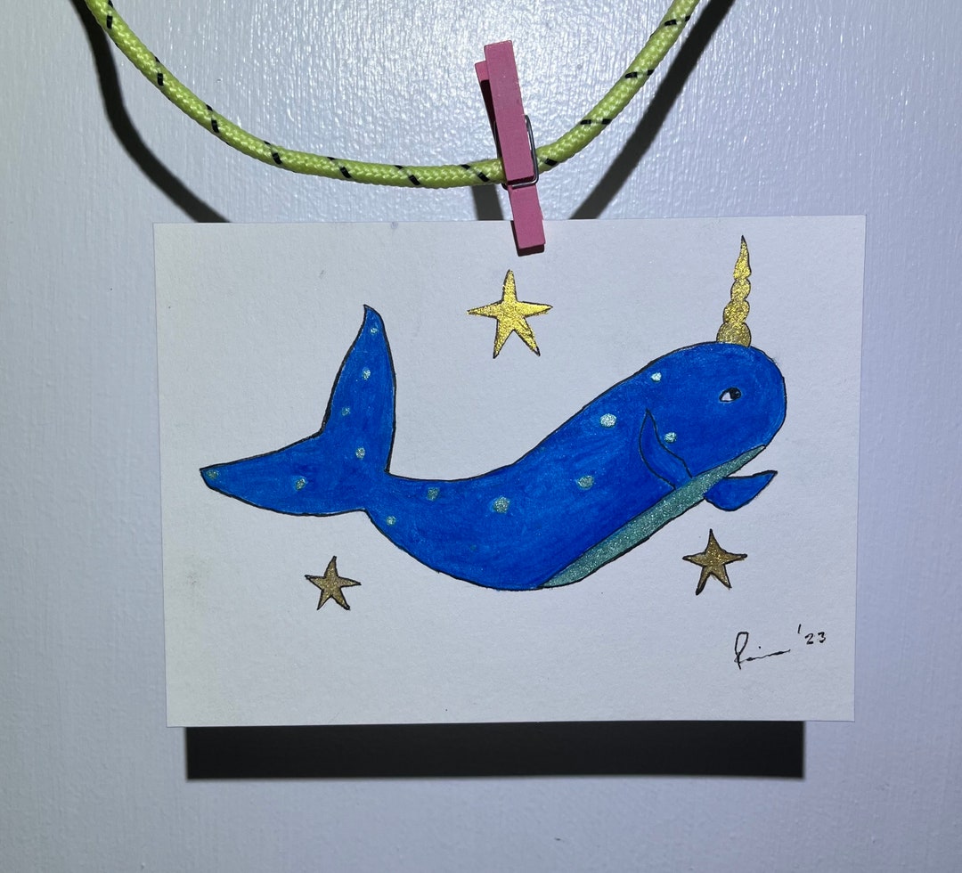 Narwhal Metallic Watercolor Painting- Original Art - Blue Narwhal ...