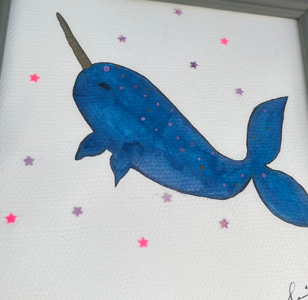 Magical Deep Blue Narwhal Metallic Watercolor Painting- Original Art ...