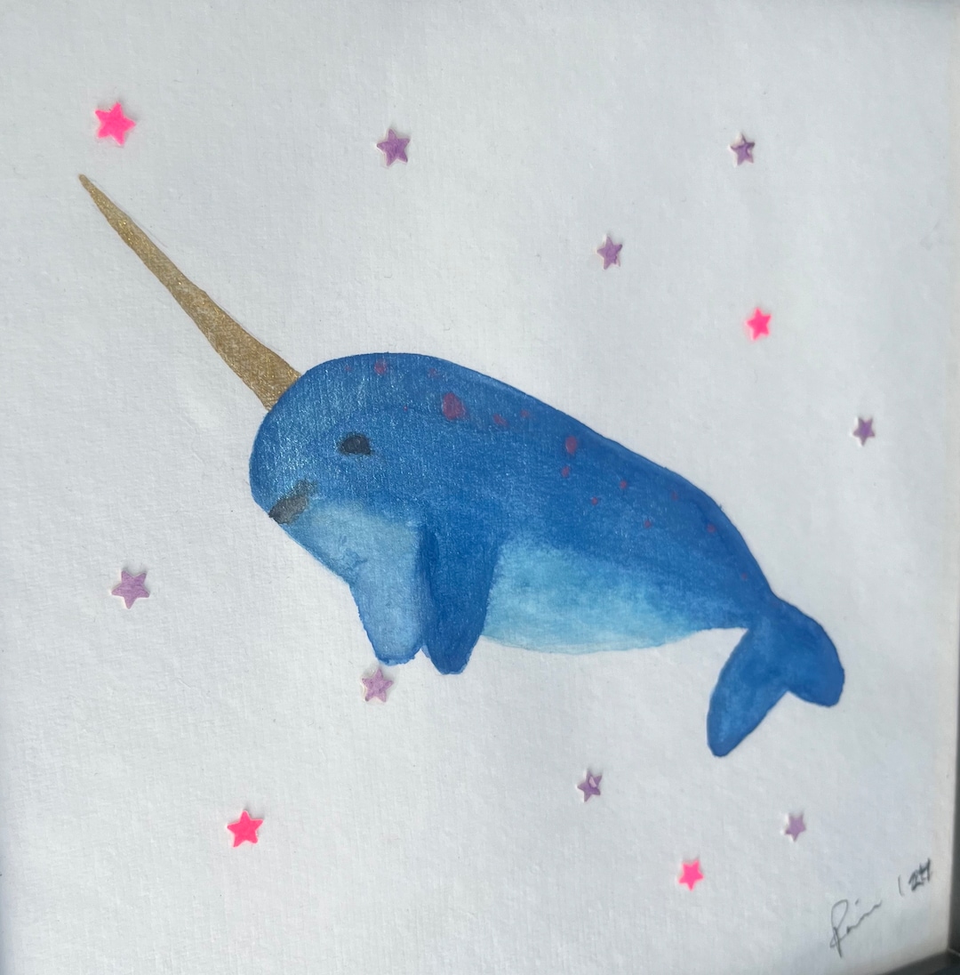 Magical Narwhal Metallic Watercolor Painting- Original Art - Blue ...