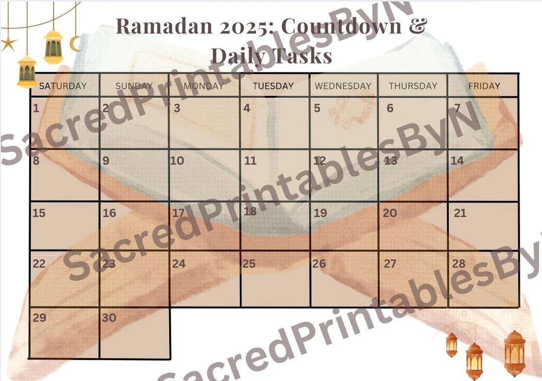 Ramadan Countdown and Daily Tasks Calendar 2025 | Minimalist Printable ...