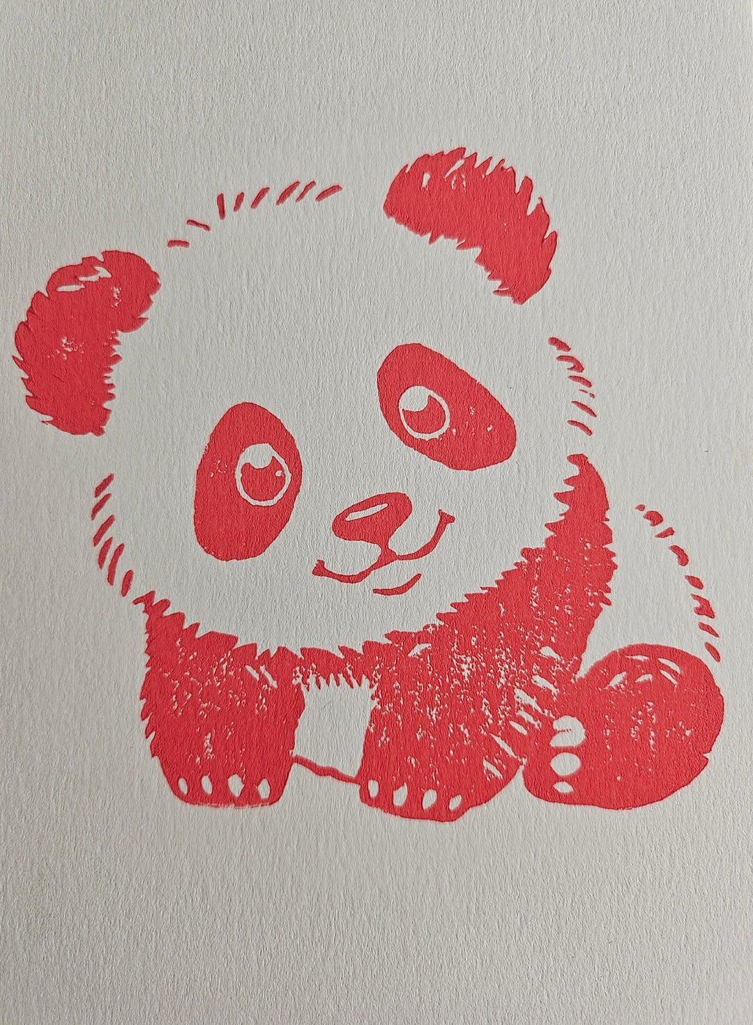 Baby Panda Lino Art Print - Etsy