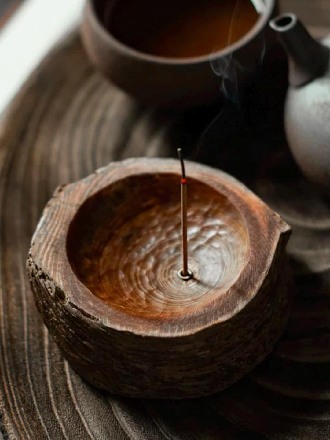 Wooden Incense Holder| Ancient Dark Pine | Rustic Aged Pine Incense ...